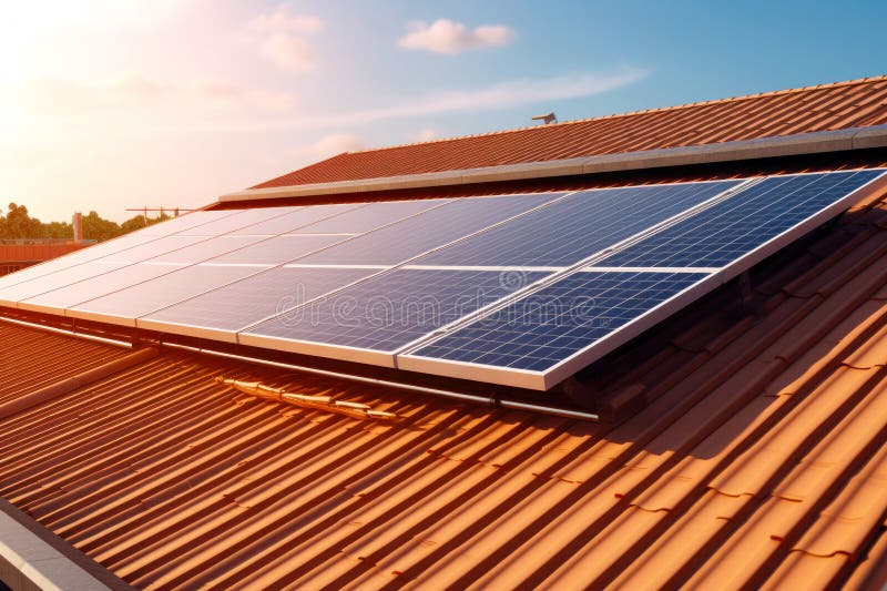 Roof of Solar Panels. View of Solar Cell in the Roof House with ...