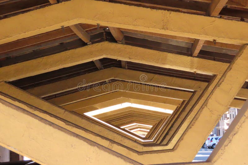 Roof Support Made with Various Geometric Shapes in Wood, Perspective ...