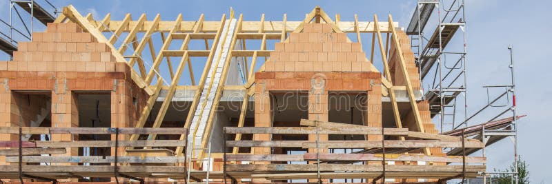 Roof Truss in Construction of a Newly Built House Stock Photo - Image ...