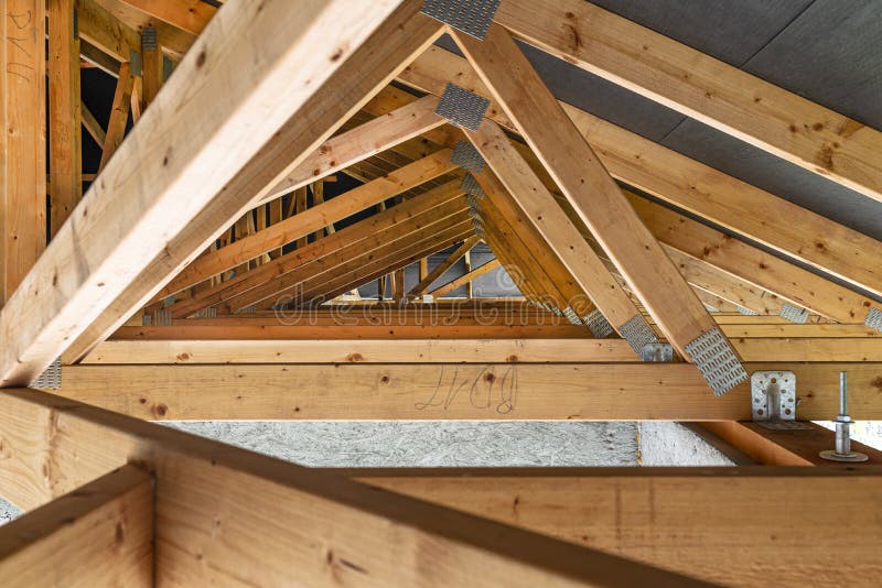 Roof Trusses Covered with a Membrane on a Detached House Under ...