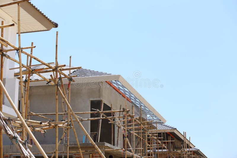 Roof Under Construction for Home Building Stock Photo - Image of ...
