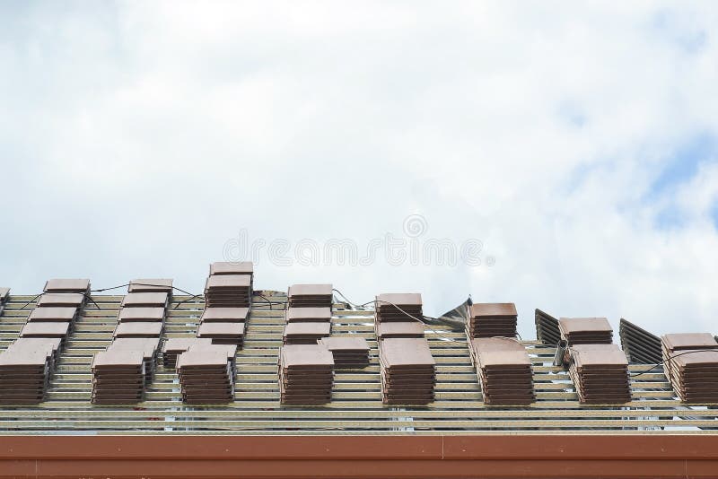 Roof under construction stock photo. Image of construction - 183536954