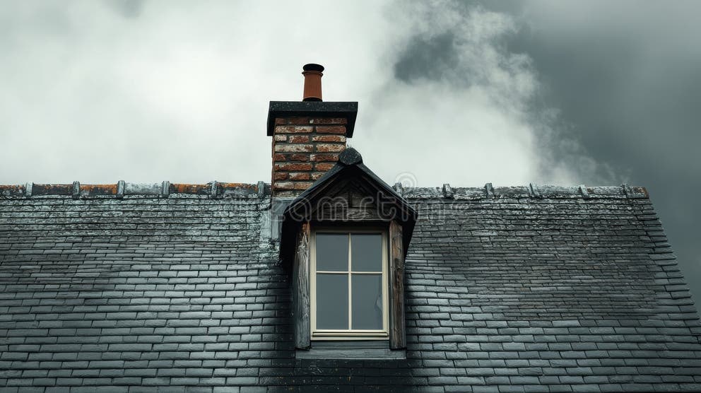 A Roof with a Window and a Chimney Stock Illustration - Illustration of ...