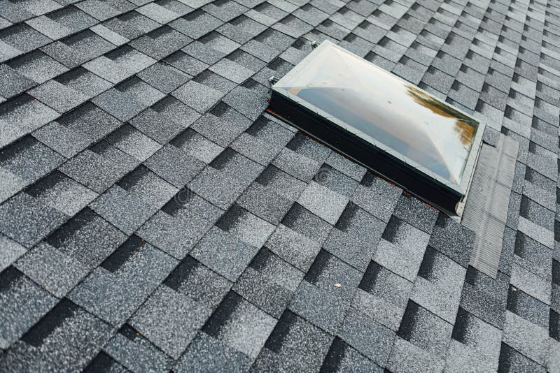 Roof Window on Shingles Flat Polymeric Roof-tiles Stock Photo - Image ...