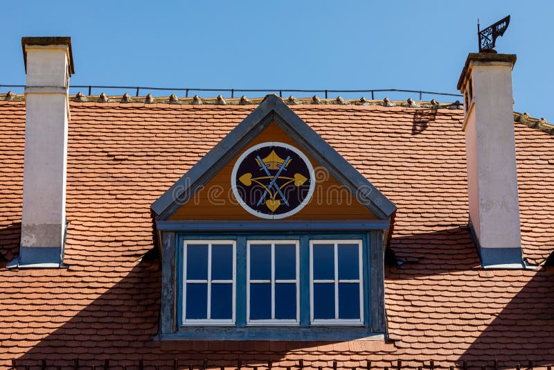 Roof with Windows and Chimney Stock Image - Image of facade, chimney ...