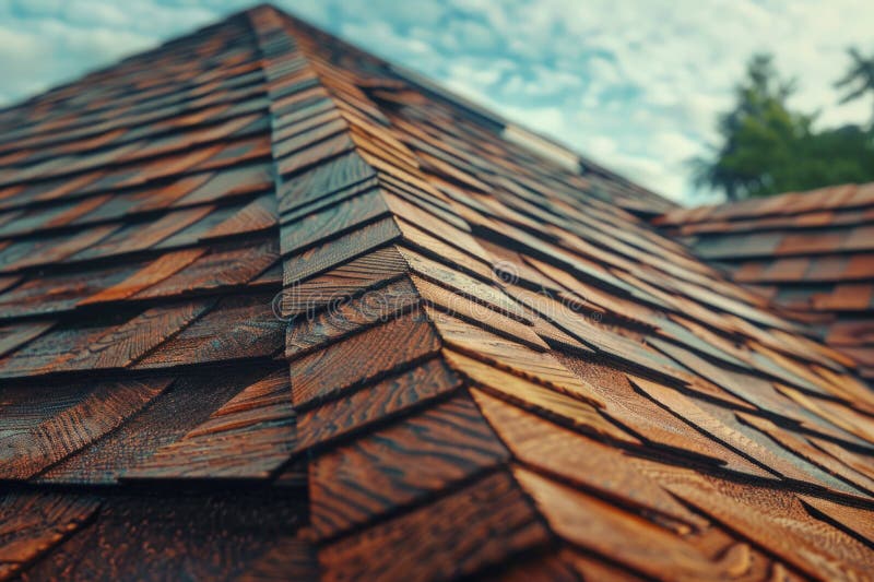 Roof with a Wood Shingle Pattern Stock Photo - Image of triangular ...