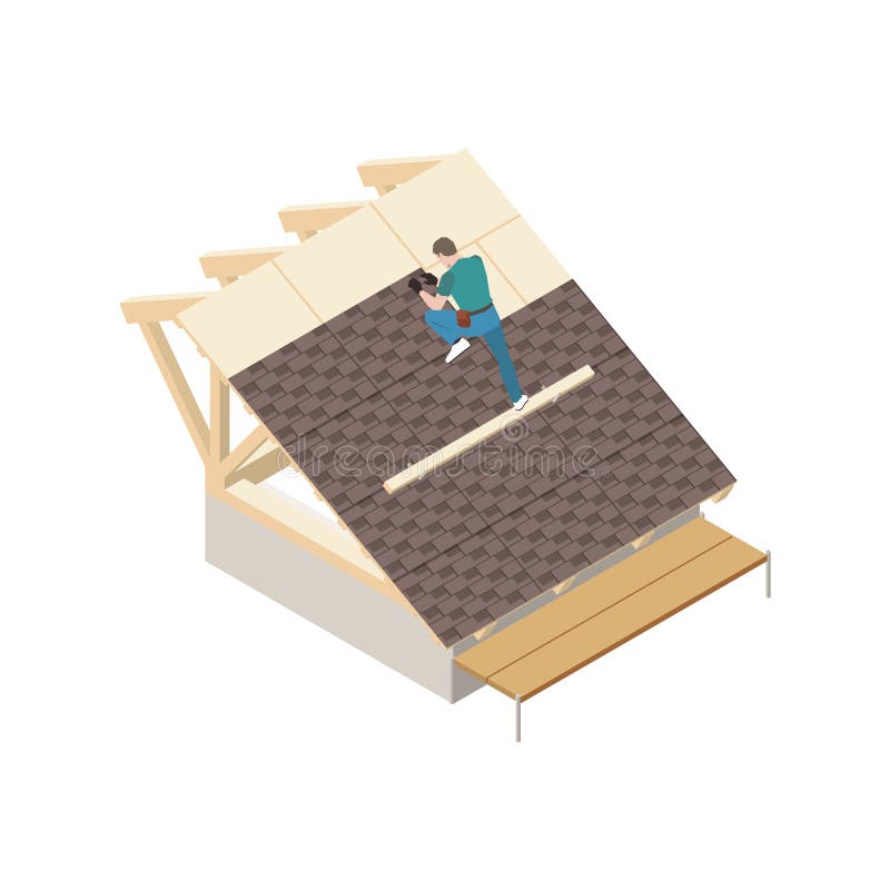 Roofer working on the roof stock vector. Illustration of adult - 41549466