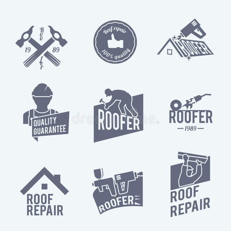 Roofer label set grey stock vector. Illustration of male - 44608459