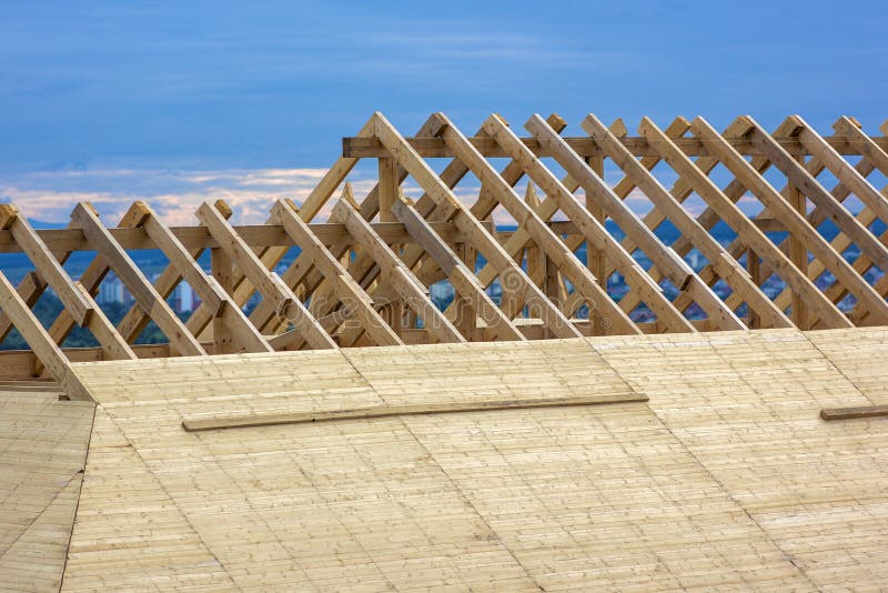 Roofing Construction. Wooden Roof Frame House Construction Stock Photo ...