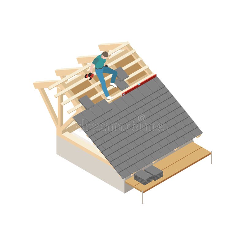 Roofing Isometric Icon stock vector. Illustration of unfinished - 232093028