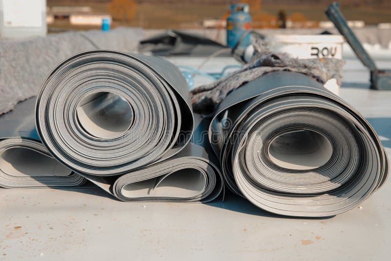 Roofing PVC Membrane in Rolls Placed on the Roof of the Site Stock ...