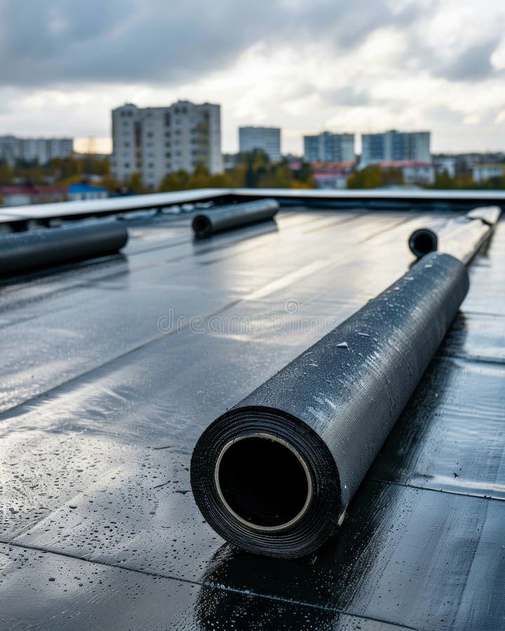 Roofing PVC Membrane in Rolls Placed on the Roof of the Site Stock ...