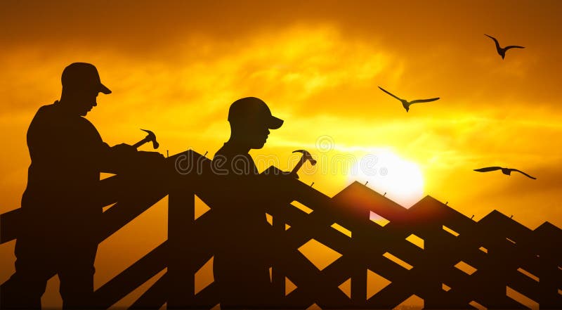Roofing sunset stock illustration. Illustration of hammer - 893589