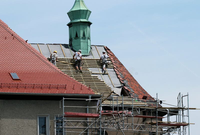 Roofing - Roof Construction Stock Image - Image of workers ...