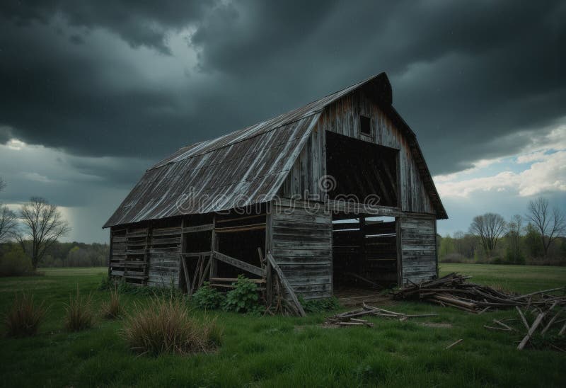 Roofless Barn Standing in a Field after a Tornado in Spring Stock Image ...