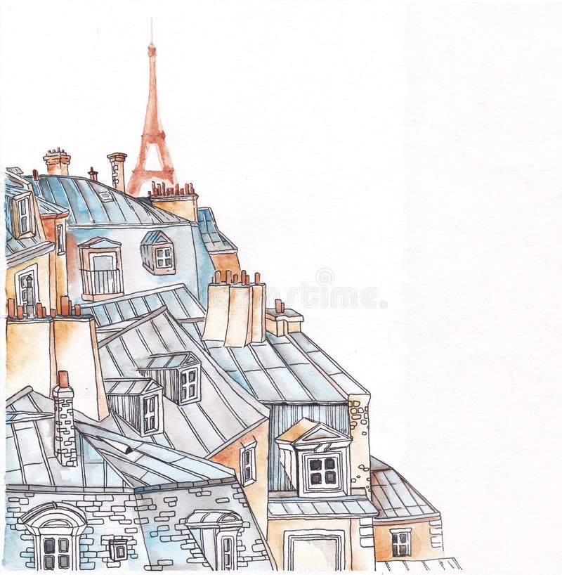 Paris rooftops skyline stock illustration. Illustration of windows ...