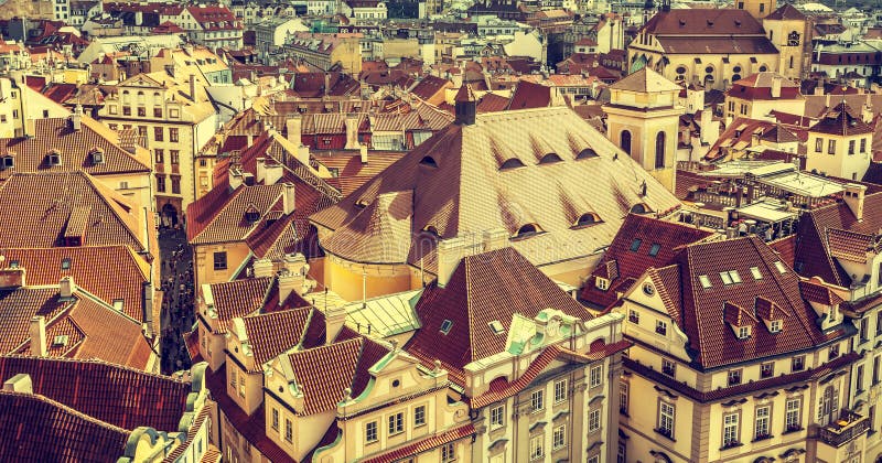 Roofs of Prague, Czech Republic, Vintage Retro Style. Stock Image ...