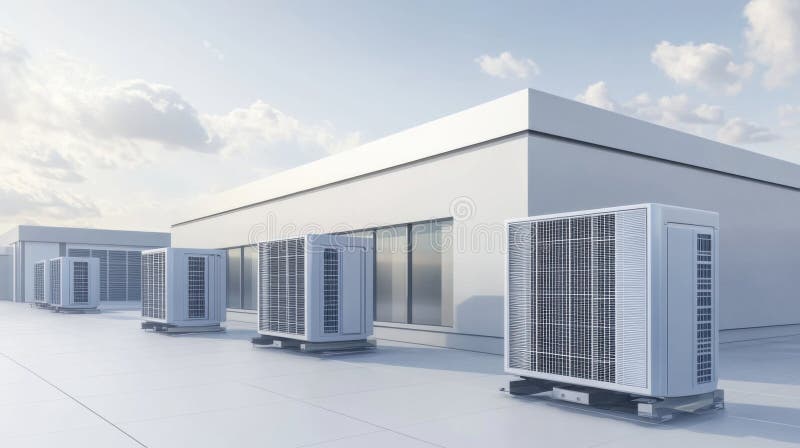 Rooftop Air Conditioning Units Against a Clear Blue Sky in an Urban ...