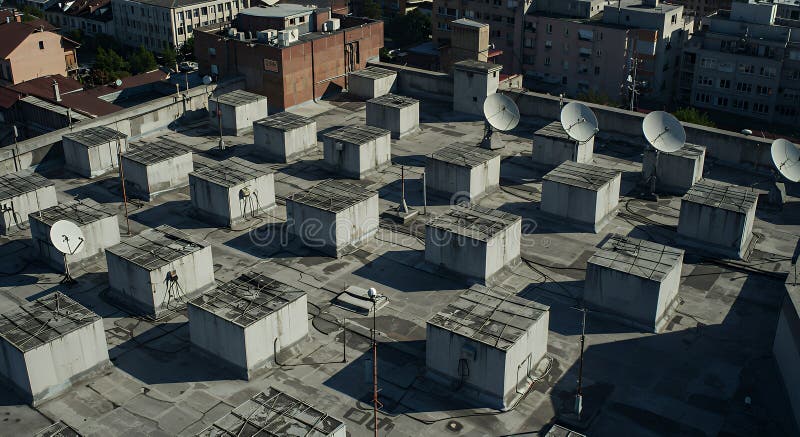 Rooftop Array with Structures and Satellite Dishes in Urban Area Stock ...