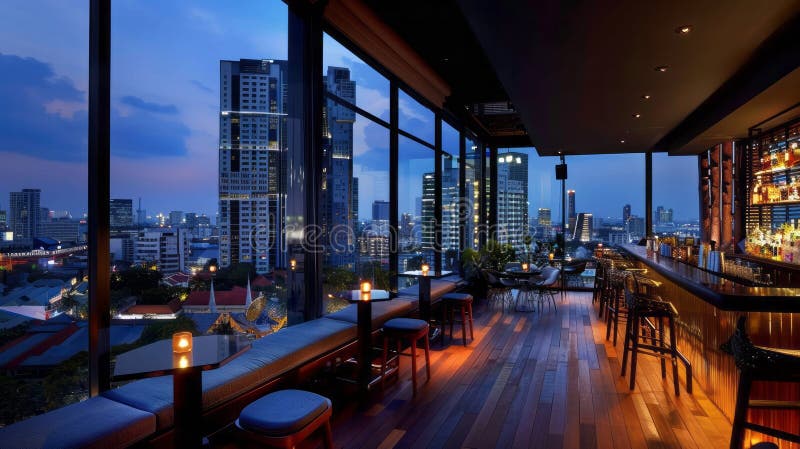Rooftop Bar with City Views Stock Photo - Image of sets, oasis: 314804010