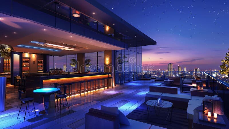 Rooftop Bar Offers Panoramic City Views Stock Illustration ...
