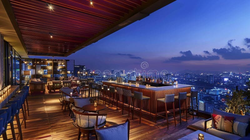 Rooftop Bar Offers Panoramic Views of the City Stock Illustration ...