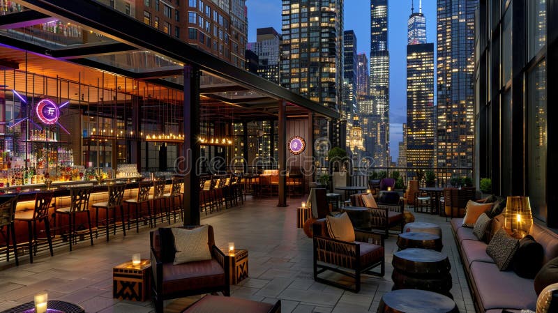 Rooftop Bar Serves Craft Cocktails with Panoramic Views Stock ...