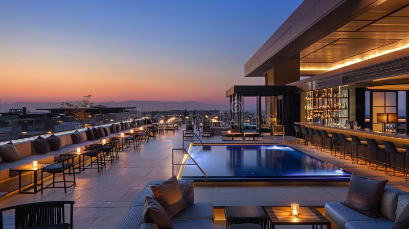 Rooftop Bar Serving Craft Cocktails with Panoramic Views Stock ...