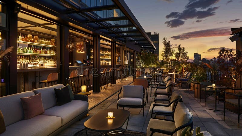 Rooftop Bar Serving Craft Cocktails with Panoramic Views Stock ...