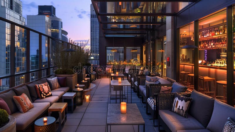 Rooftop Bar Serving Craft Cocktails with Panoramic Views Stock ...