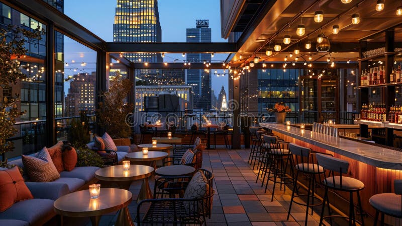 Rooftop Bar Serving Craft Cocktails with Panoramic Views Stock ...