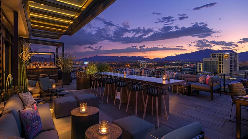 Rooftop Bar Serving Craft Cocktails with Panoramic Views Stock ...