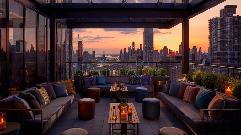 Rooftop Bar Serving Craft Cocktails with Panoramic Views Stock ...