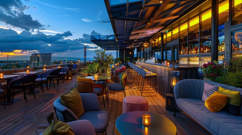 Rooftop Bar Serving Craft Cocktails with Panoramic Views Stock ...