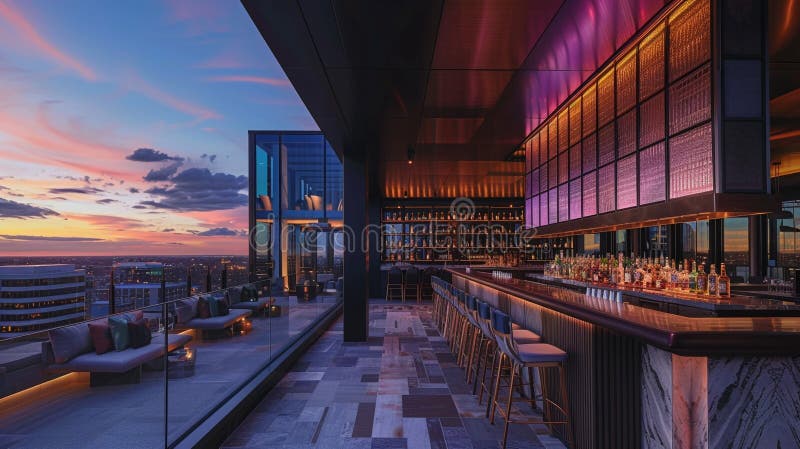 Rooftop Bar Serving Craft Cocktails with Panoramic Views Stock ...