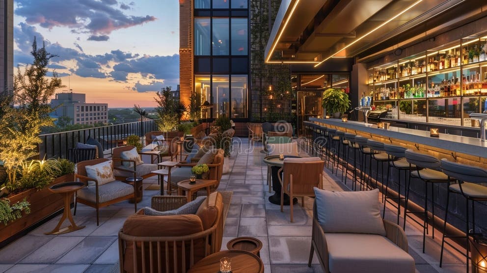 Rooftop Bar Serving Craft Cocktails with Panoramic Views Stock ...