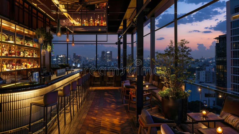 Rooftop Bar Serving Craft Cocktails with Panoramic Views Stock ...
