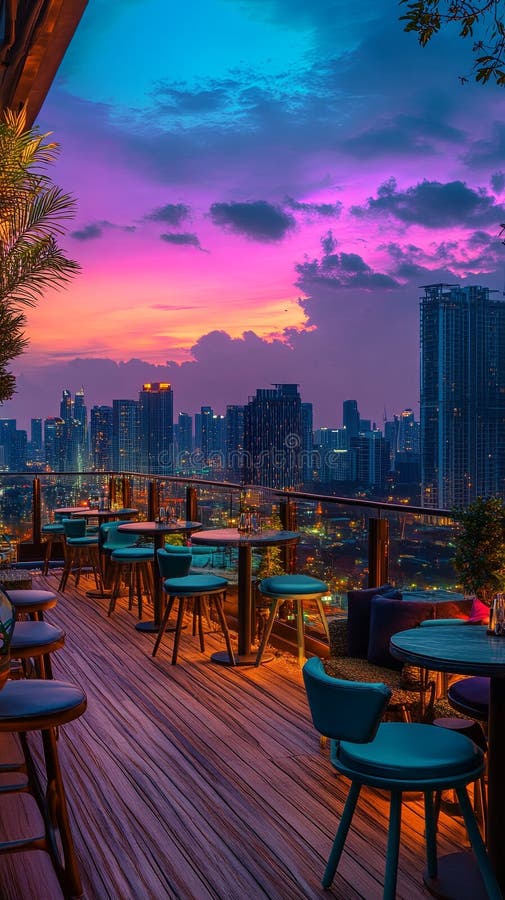 Rooftop Bar with Skyline View. Stock Image - Image of tourism, light ...