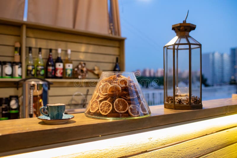 Rooftop Cafe in the Evening Stock Image - Image of indoors, candles ...
