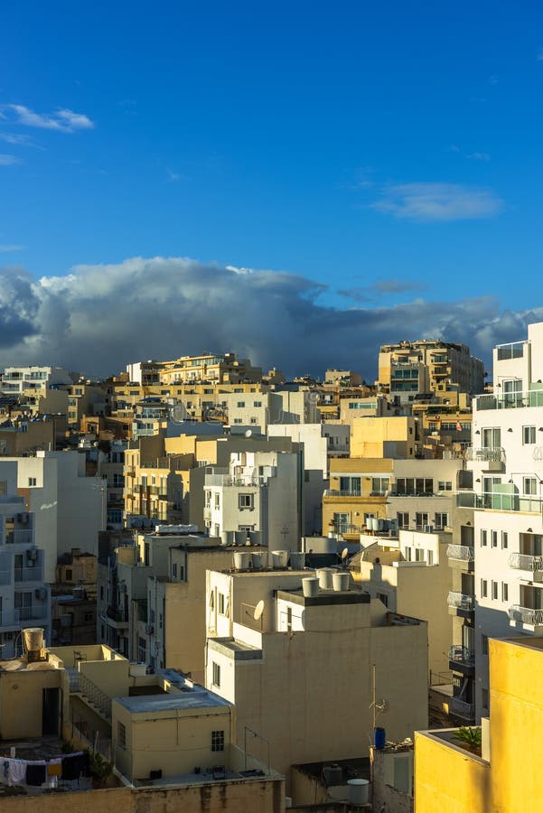 Rooftop Cityscape Residential Area in Silema, Malta Stock Photo - Image ...