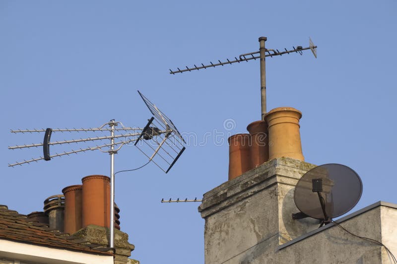 Rooftop clutter stock photo. Image of english, dish, chimney - 1500830