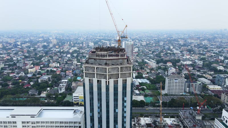 Rooftop Construction in Downtown Bangkok Landscape Drone Views. Stock ...