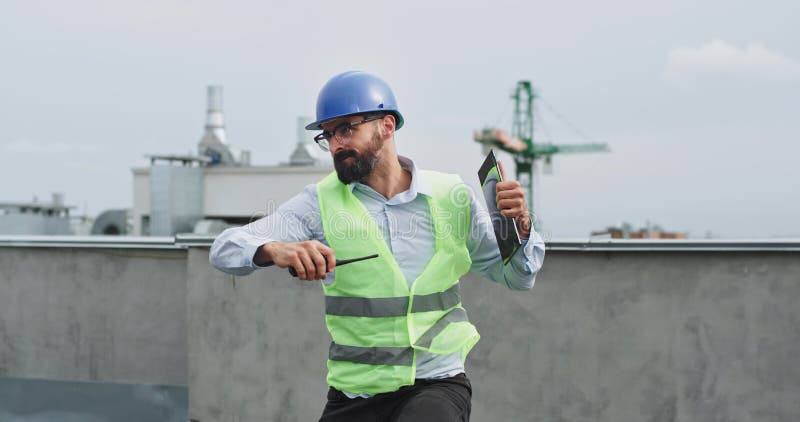 Happy and Excited Two Engineers Ending the Plan of Construction at ...