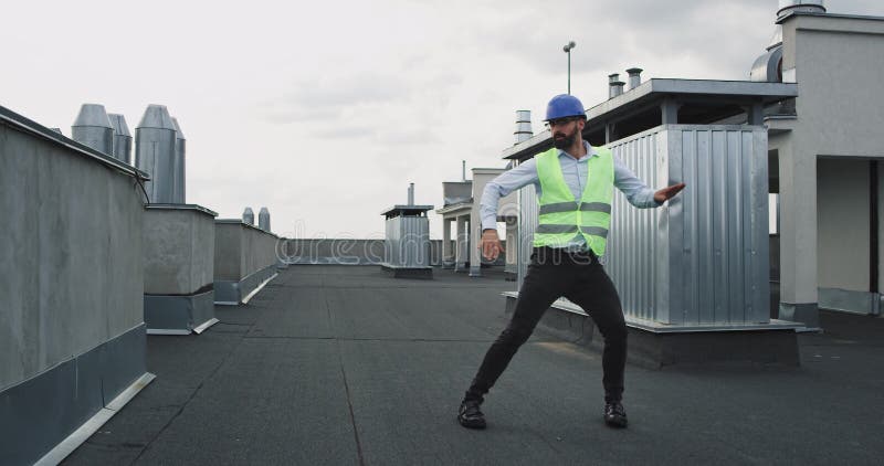 On the Rooftop of Construction Site Young Good Looking Architect or ...