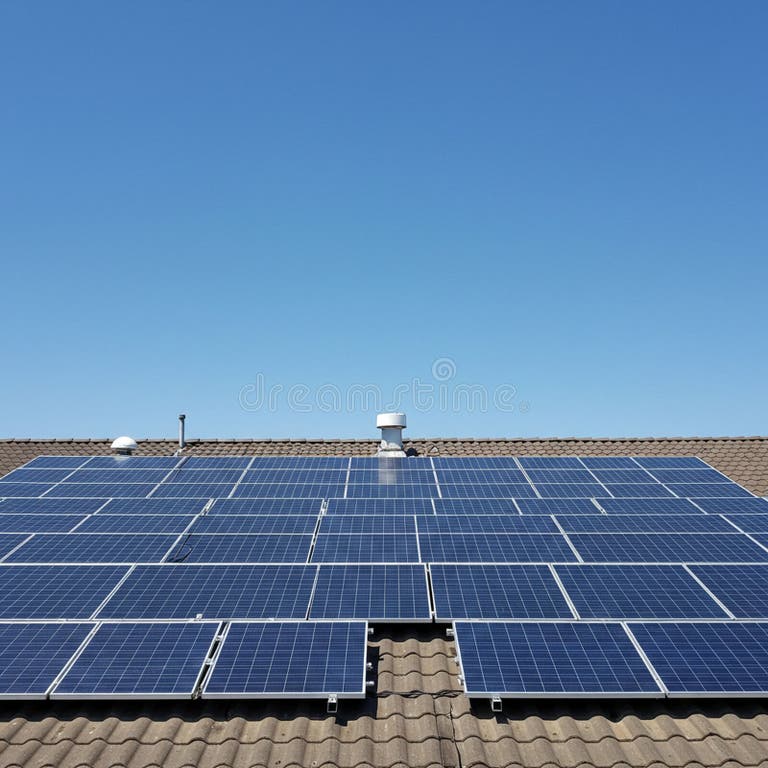 A Rooftop is Covered with an Array of Solar Panels, Positioned Under a ...