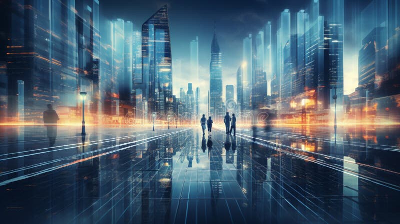 Rooftop and Cyber City Background Stock Illustration - Illustration of ...