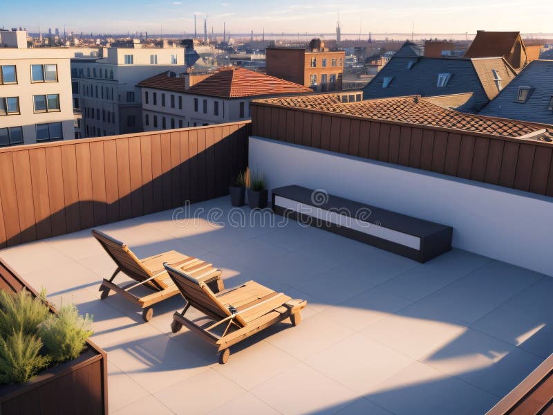 Rooftop Design with Views of the Building, the Rooftop is Complete with ...