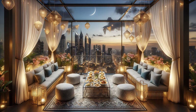 Rooftop Dining Experience with City Views during Ramadan Stock ...