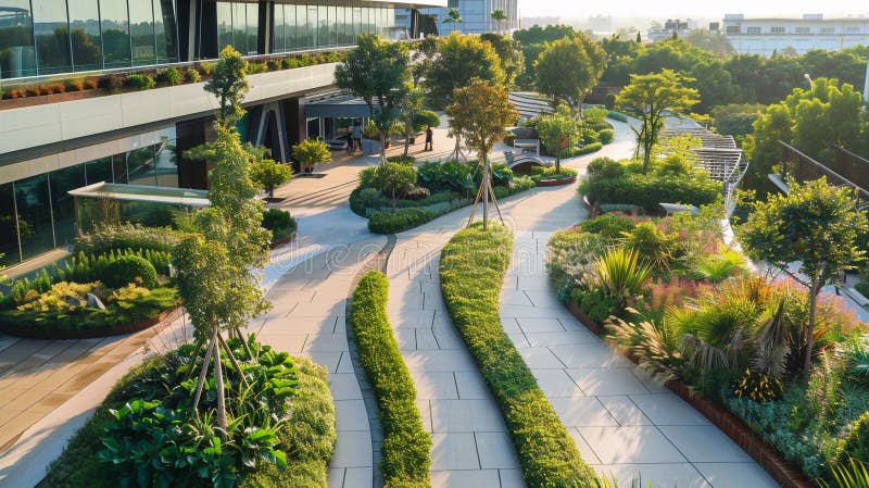 Rooftop Garden Featuring Plants and Walking Paths with Panoramic Views ...