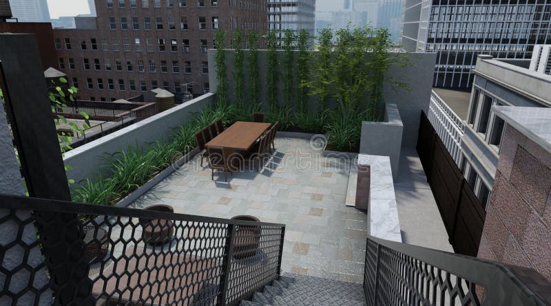 The Rooftop Garden of the High-rise Building 3d Illustration Stock ...